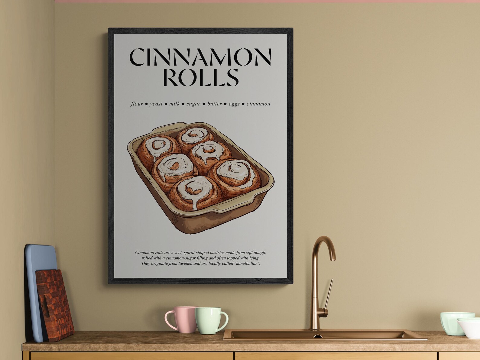Cinnamon Roll Gift | Cinnamon Bun Decor | Swedish Retro Print | Bakery ...