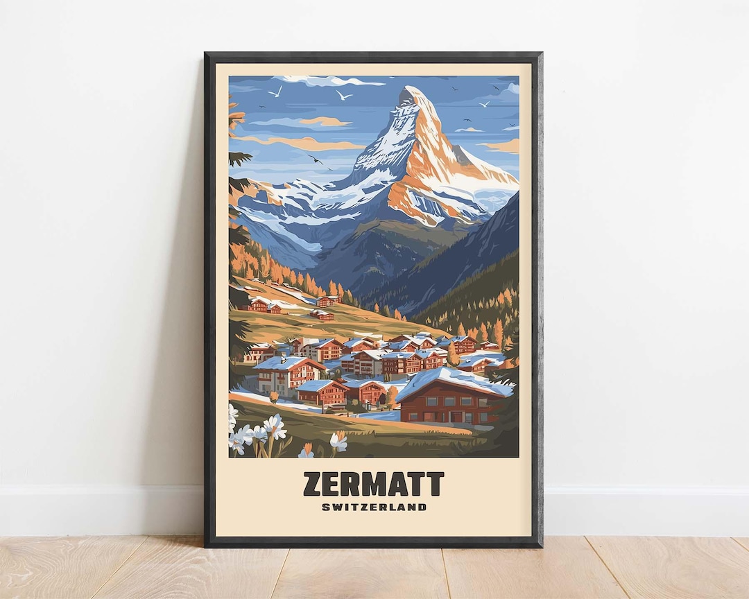 Zermatt Retro Print | Zermatt Vintage Travel Poster | Matterhorn ...