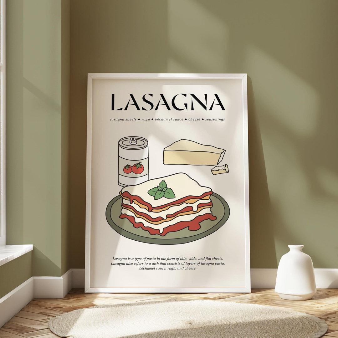 Vintage Lasagna Poster | Retro Pasta Print | Retro Lasagna Dish Wall ...