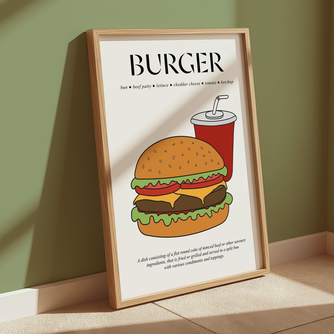 Burger Print | Fast Food Wall Art | Food Poster | Hamburger Art | Bar ...