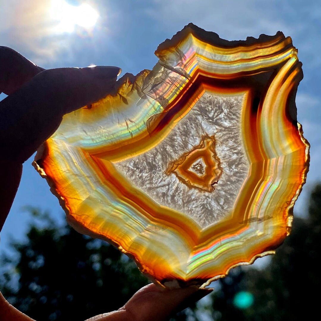 Rainbow Iris Agate Slice: Iridescent Gemstone Display (85x91x3mm) - Etsy