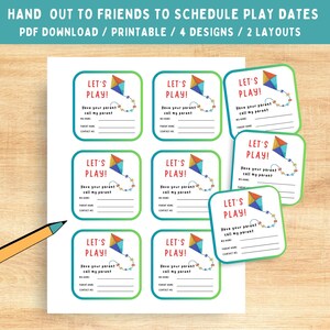 Printable Kids Seasonal Playdate Cards, Keep in Touch Cards, Kids ...