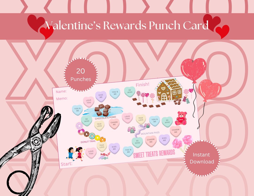 Sweet Treats Rewards Punch Card, Valentine's Day Kids Reward Card ...