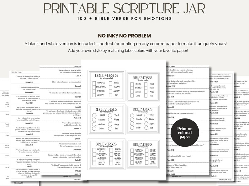 DIY Jar Bible Verse Printable Scriptures Jar for Emotions Christian Jar ...