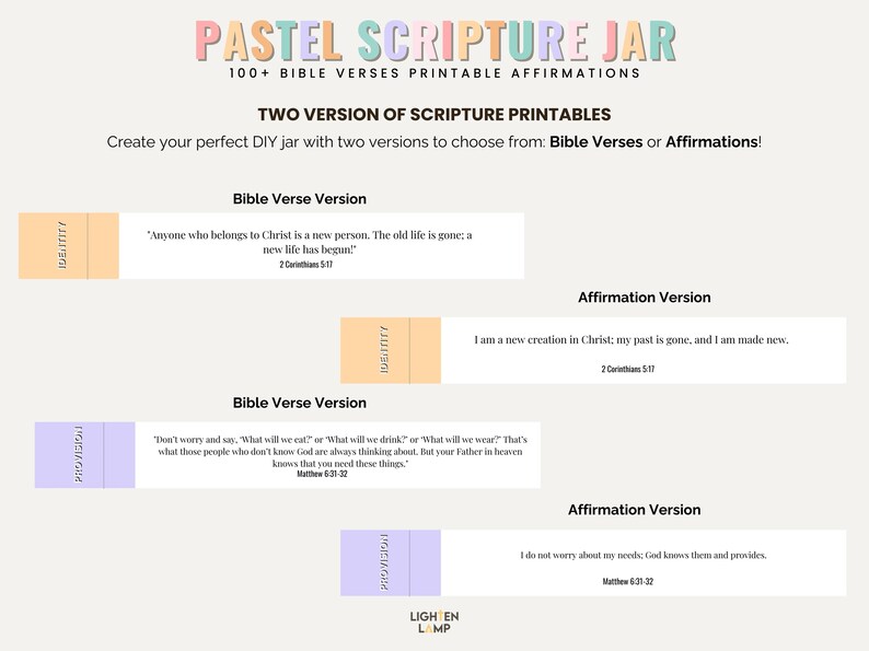 DIY Pastel Color Jar Bible Verse Affirmation Printable Scriptures Jar ...