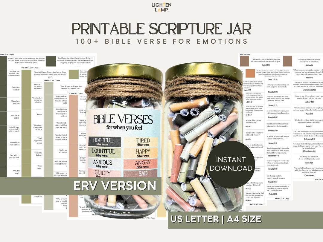 DIY Jar Bible Verse Printable Scriptures Jar for Emotions Christian Jar ...
