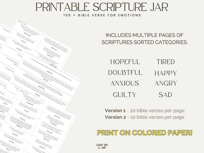 DIY Jar Bible Verse Printable Scriptures Jar for Emotions Christian Jar ...