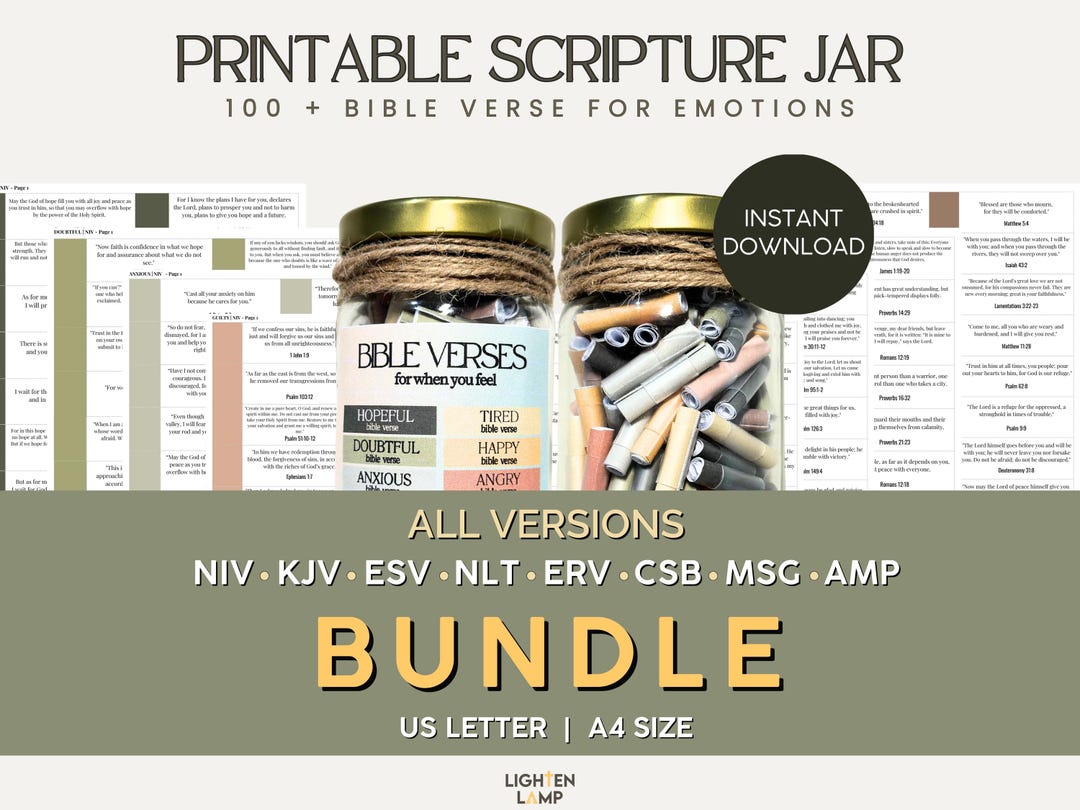 Bundle DIY Jar Bible Verse Printable Scriptures Jar for Emotions ...