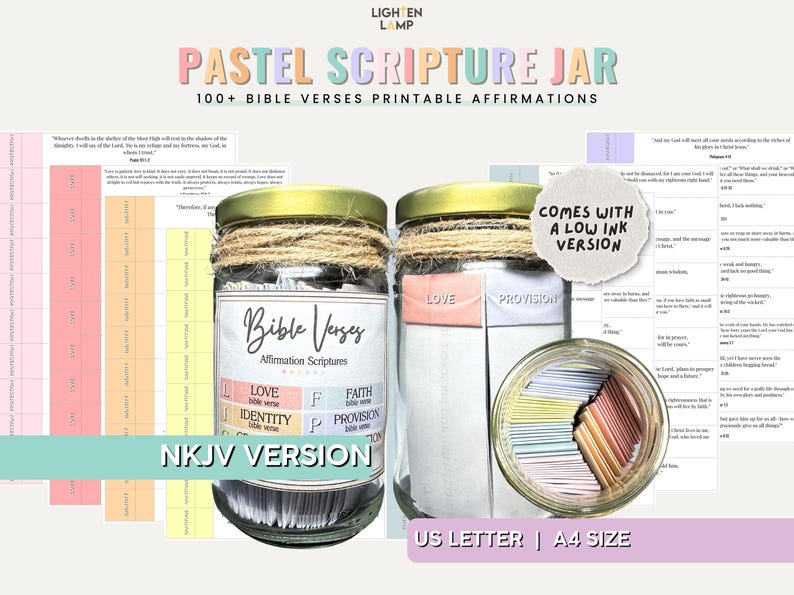 DIY Pastel Color Jar Bible Verse Affirmation Printable Scriptures Jar ...