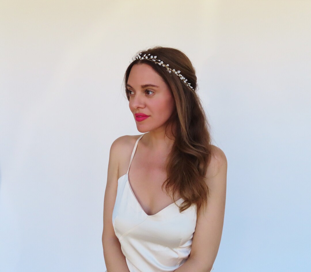 Wedding Headpiece Bridal Hair Vine Gold Head Piece With Pearls Bohemian ...