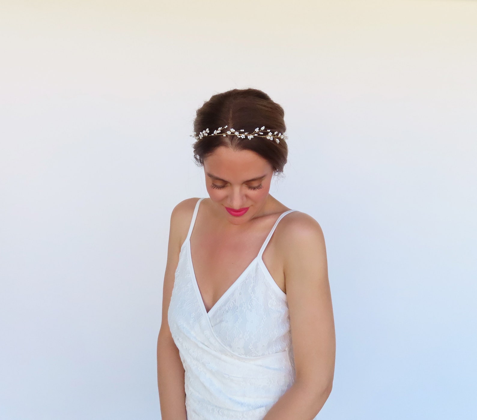 Wedding Headpiece Bridal Hair Vine Gold Head Piece With Pearls | Etsy