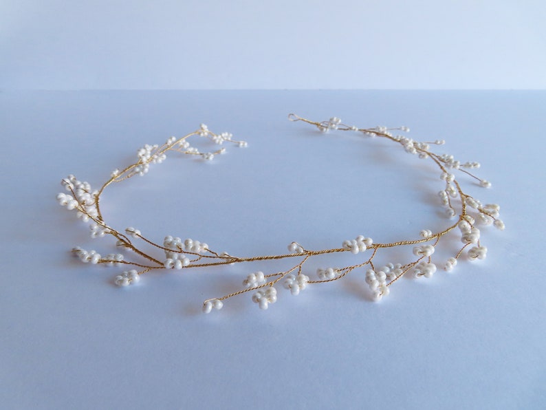 Wedding Headpiece Bridal Hair Vine Gold Head Piece With Pearls | Etsy