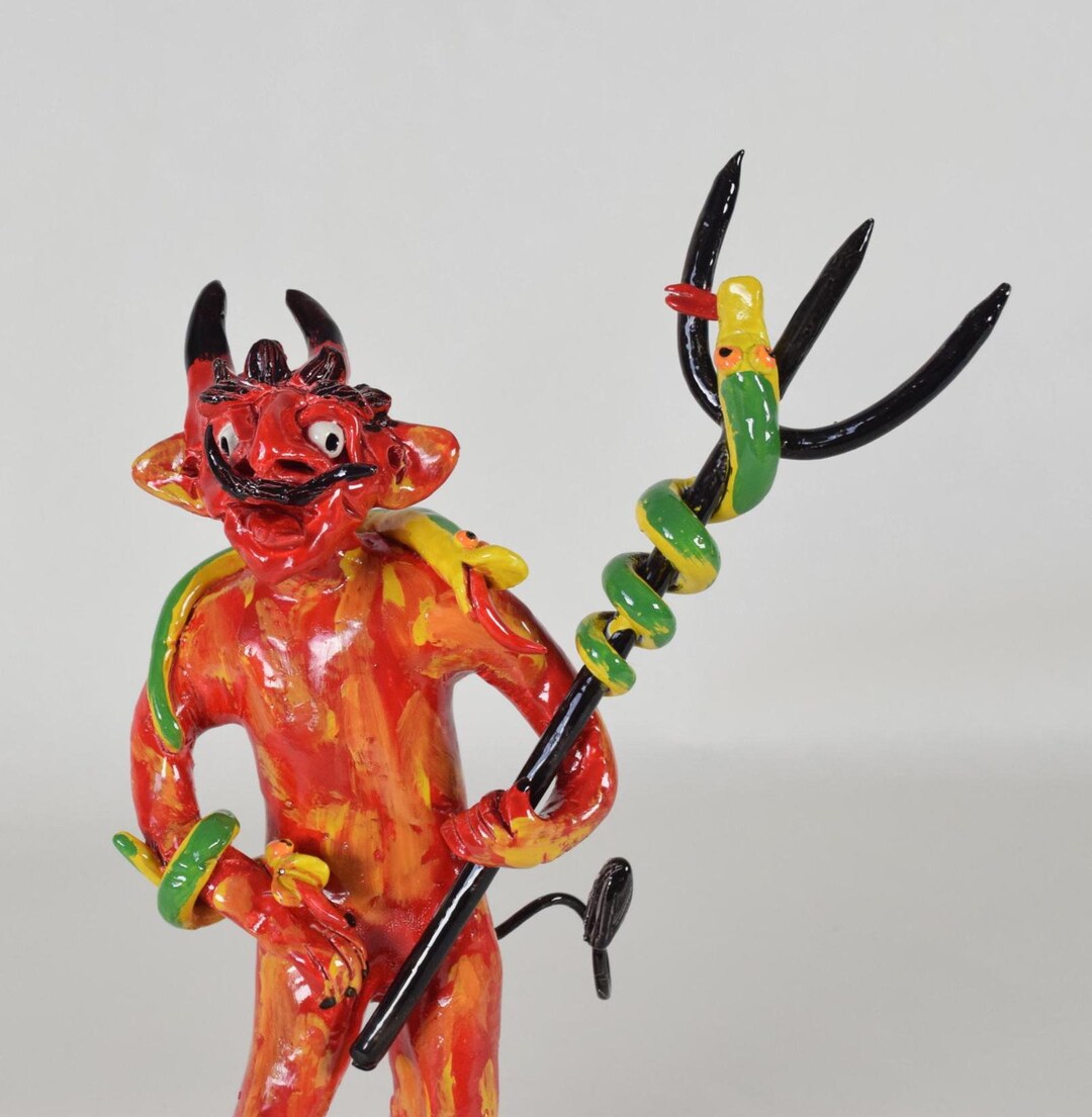 Handmade Ceramic Devil With Snake Figurine - Etsy