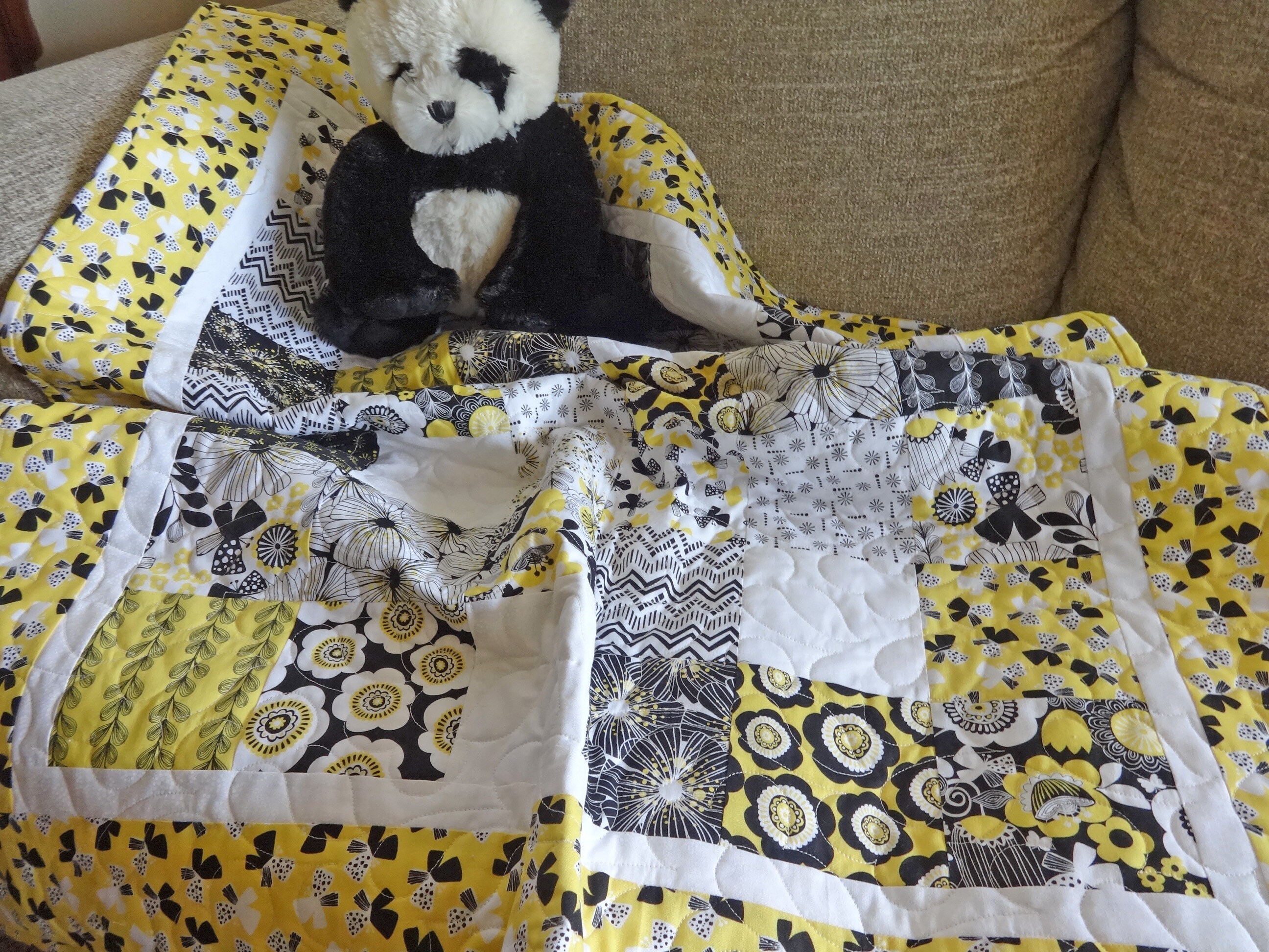 Baby Girl Patchwork Quilt, Sunny Yellow White Black Gray Handmade ...