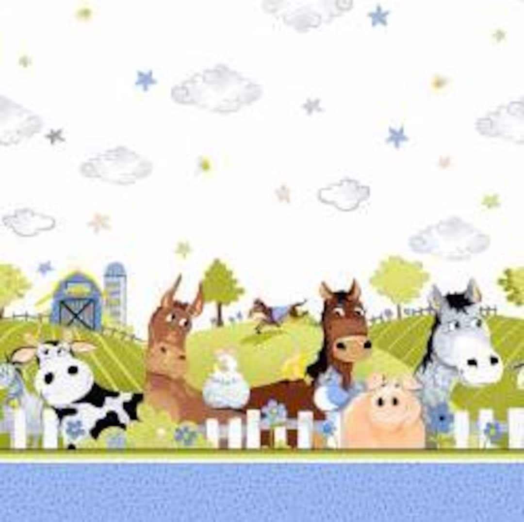 Susybee Barnyard Blues Double Border Denim 20416-760, Farm Animals ...