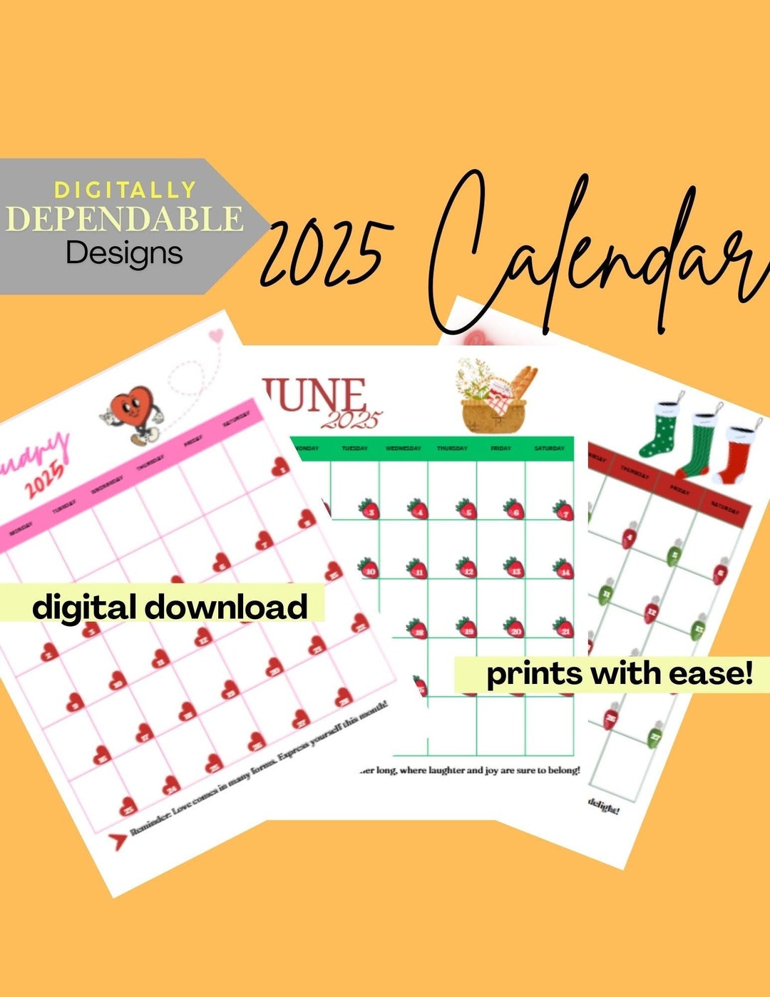 2025 Fun Printable Calendar both Festive and Inspirational - Etsy