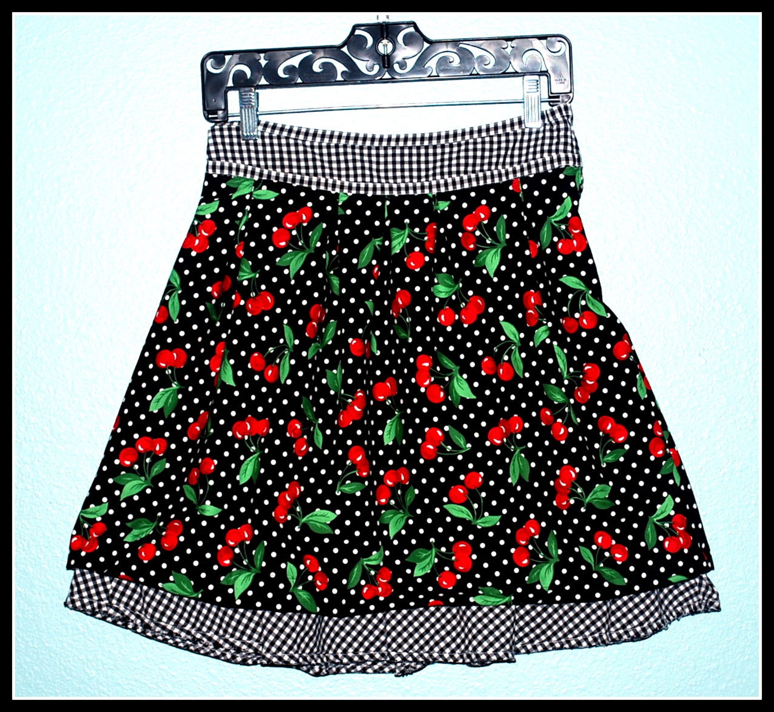 Cherries and Checks Rockabilly Skirt Black and White Polka - Etsy UK