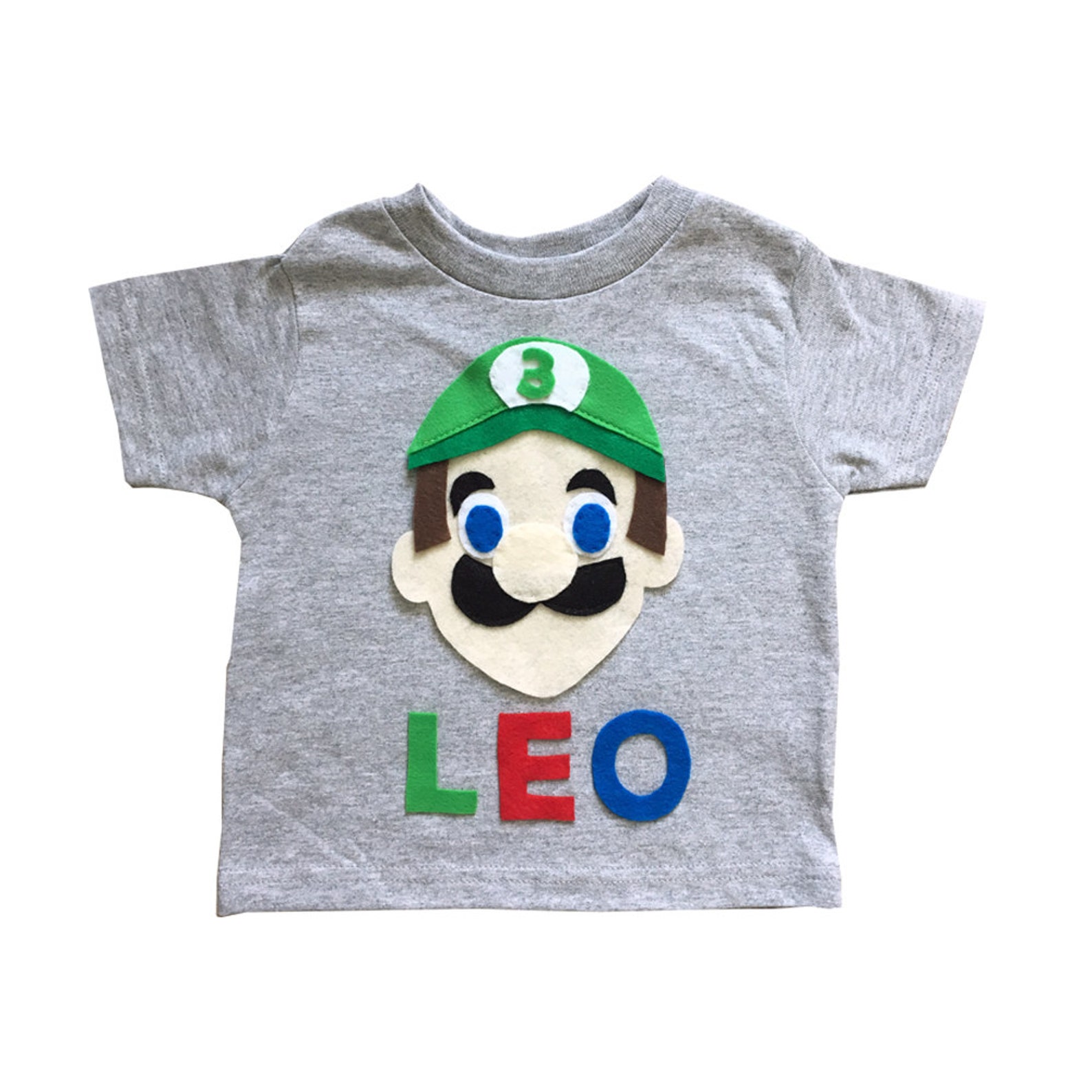 Luigi Birthday Shirt Kids Grey T-shirt Name and Age - Etsy
