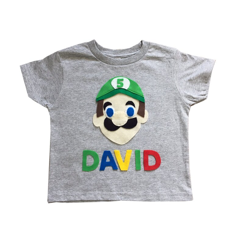 Luigi Birthday Shirt Kids Grey T-shirt Name and Age - Etsy