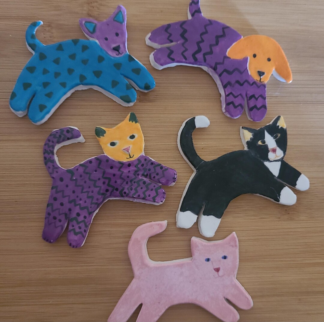 Set of Five Ceramic Cat & Dog Tiles, Mosaic Art Tiles, Colorful Mosaic ...