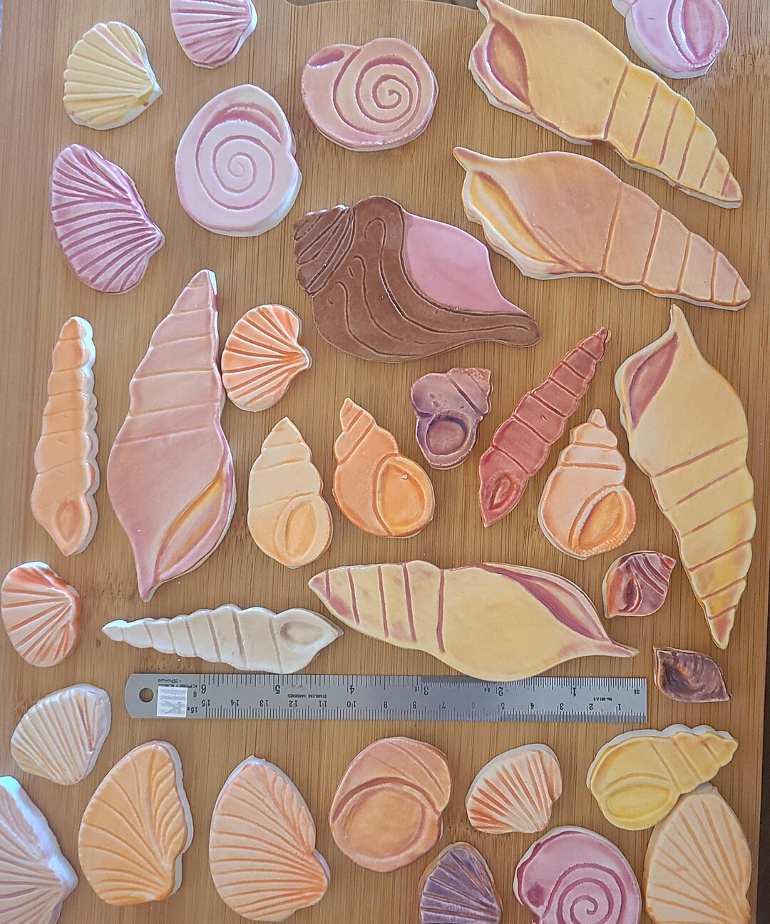 Group of 33 Kiln-fired Shell Tiles, Mosaic Art Tiles, Beachy, Seashell ...