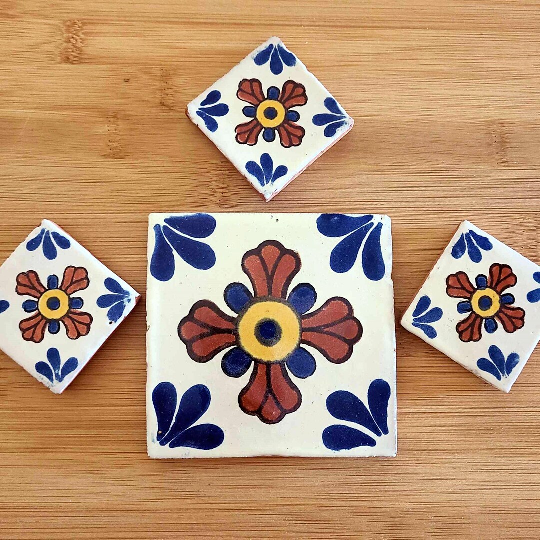 Set of 5 Terracotta Mexican-made Tiles, Coordinating Square Tile Set ...
