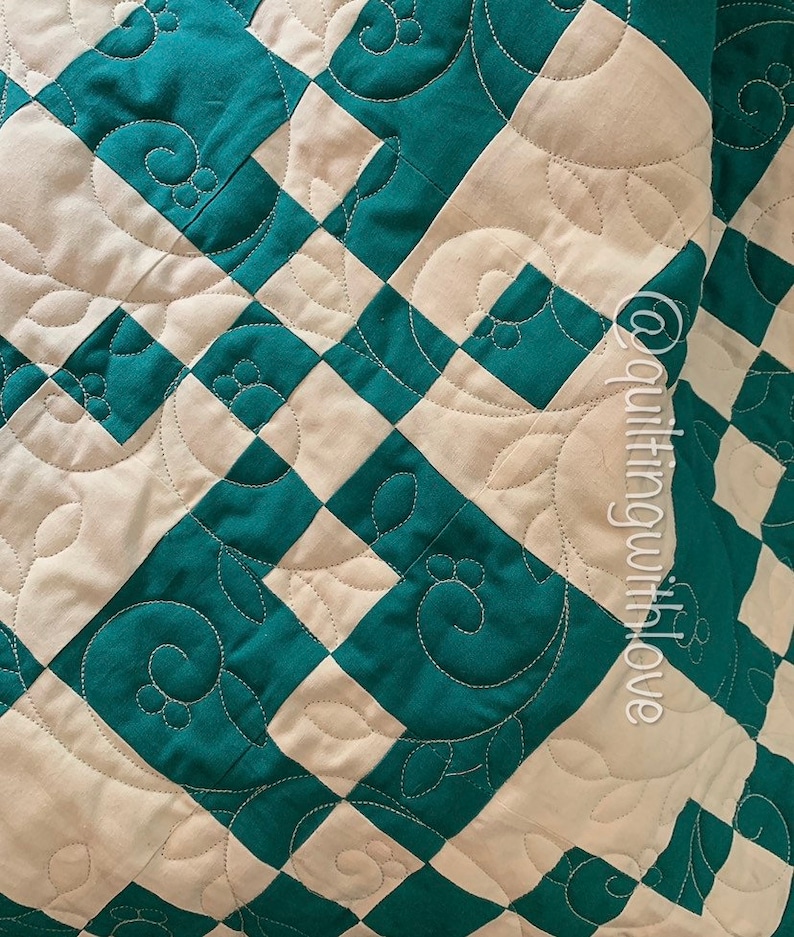 Handmade Quilt, Two Color Quilt, Teal and White Quilt, Farmhouse Quilt ...