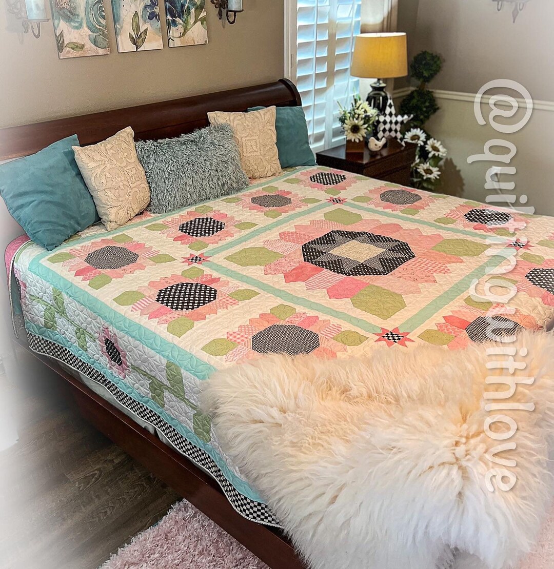 King Size Handmade Quilt, Sunflower Quilt, Wedding Gift, Gift for Her ...