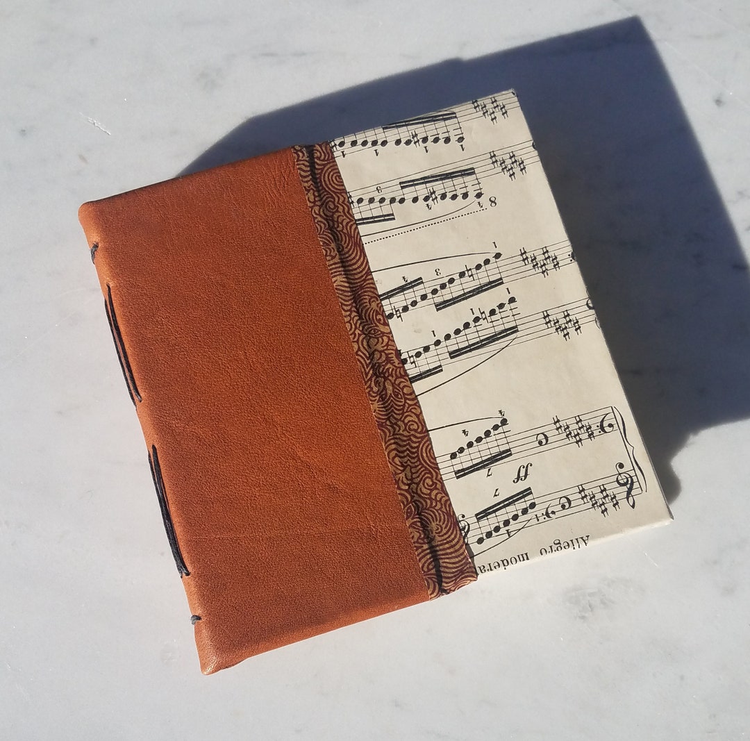 5.5x5.5 Brown Leather Vintage Sheet Music Paper Journal, Hard Cover ...