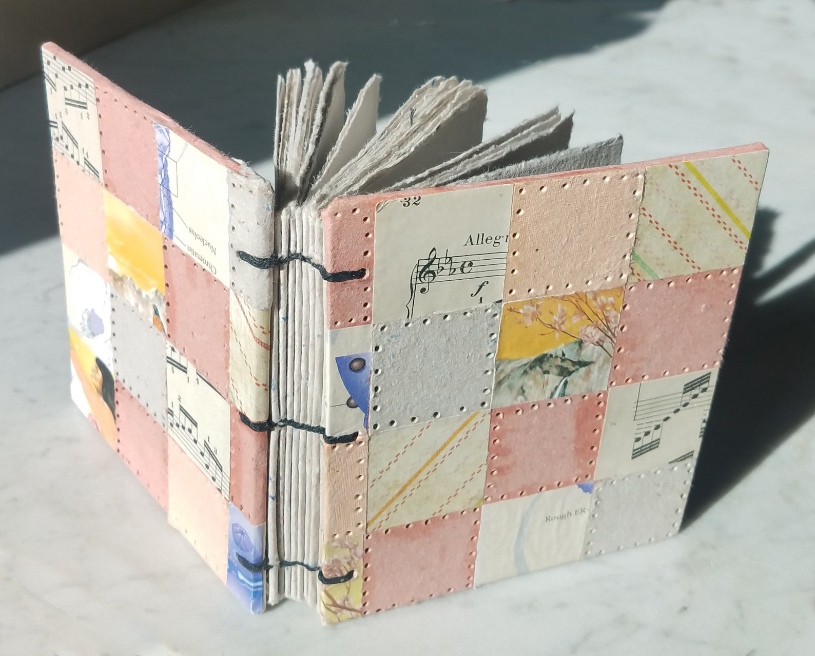 4.5x5 In. Collage Coptic Stitch Mini Sketch Journal, Handmade Paper ...