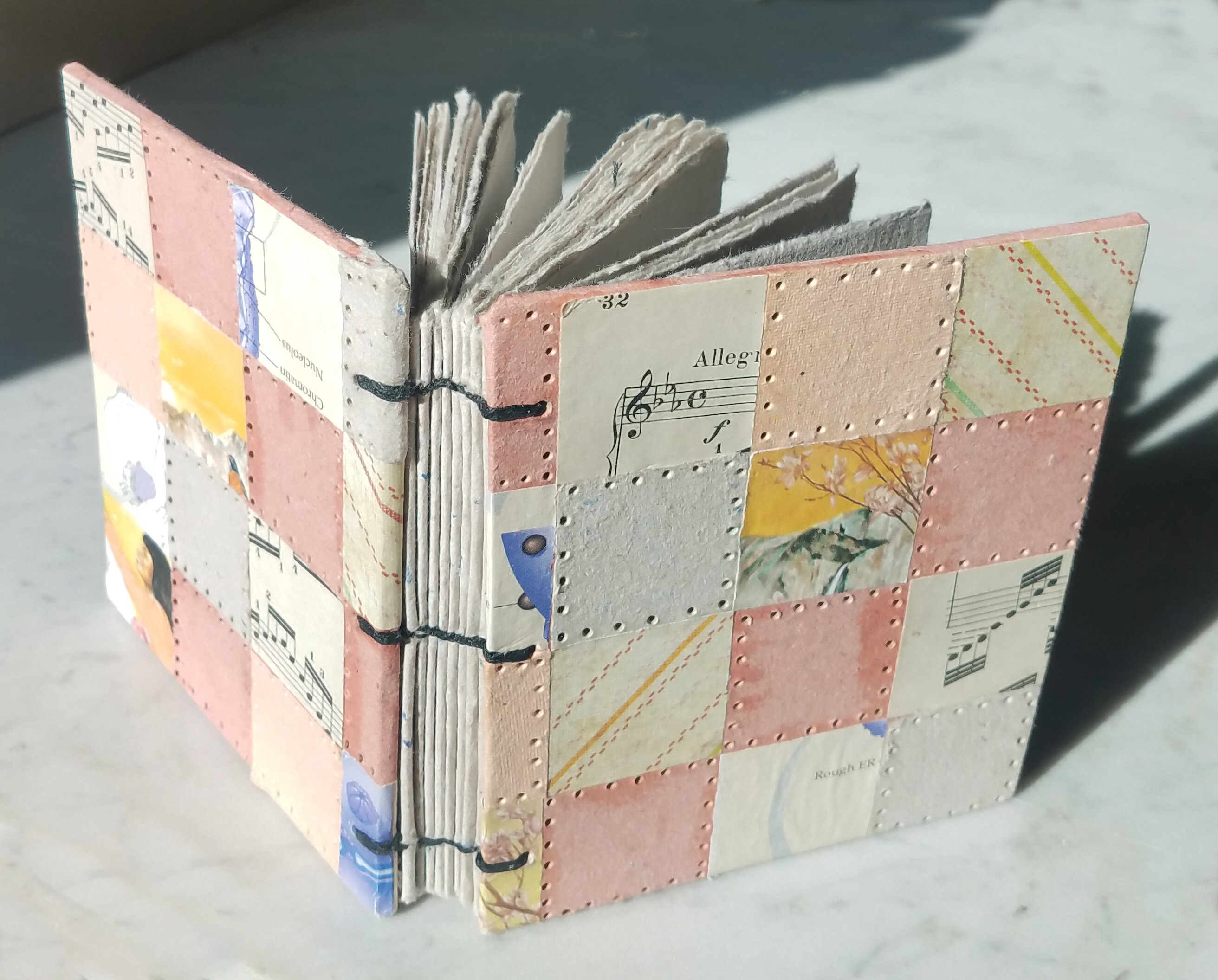 4.5x5 In. Collage Coptic Stitch Mini Sketch Journal, Handmade Paper ...