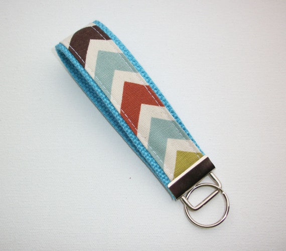 Items similar to Key FOB / KeyChain / Wristlet - Village Chevron - blue ...