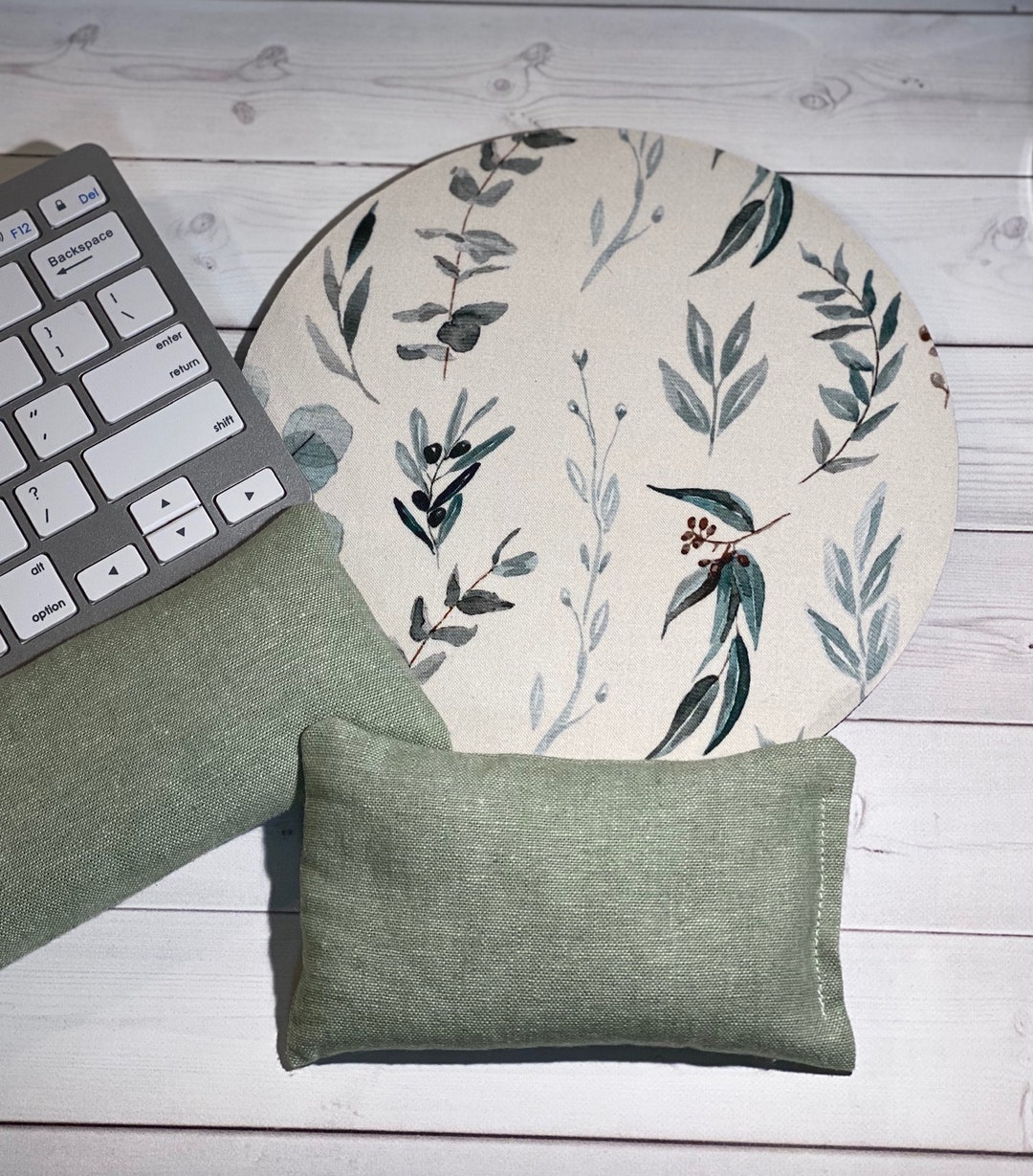 Vines Minimalist Mouse Pad Set - Mouse Wrist Rest And/or Seafoam Linen ...