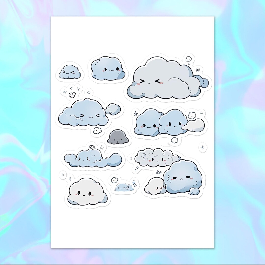 Kawaii Cartoon Clouds Sticker Sheet, Cute Anime Cloud High Quality ...