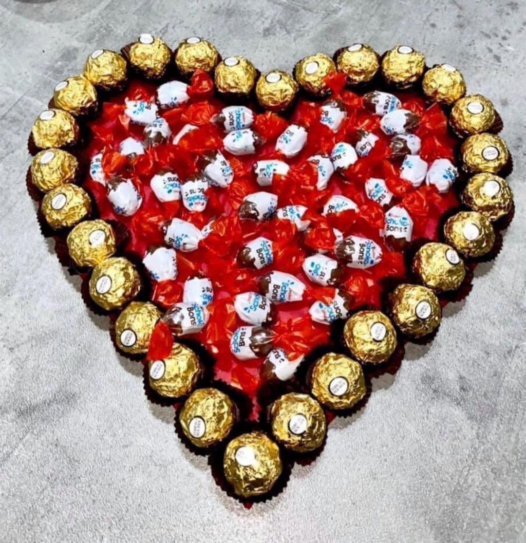 Large Ferrero Rocher Kinder Mini Bueno Chocolate Heart Platter Bouquet ...