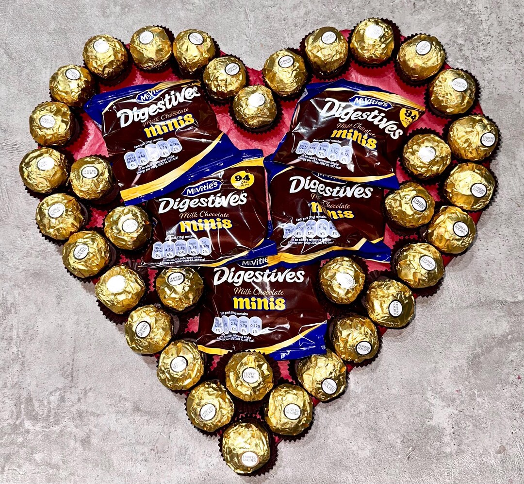 Large Ferrero Rocher Digestives Mini Chocolate Heart Platter Bouquet ...