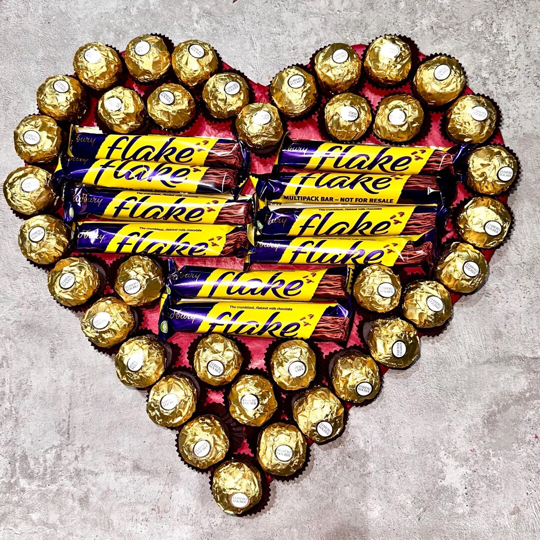 Large Ferrero Rocher Dairymilk Flake Chocolate Heart Platter Bouquet ...