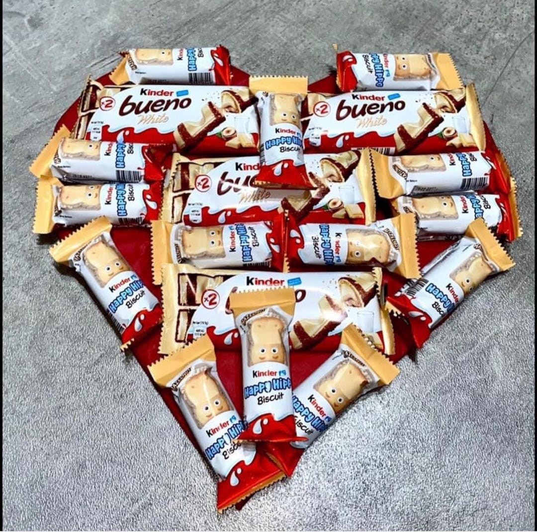 LARGE Heart Chocolate Platter White Kinder Hippo Bueno Bouquet Gift ...