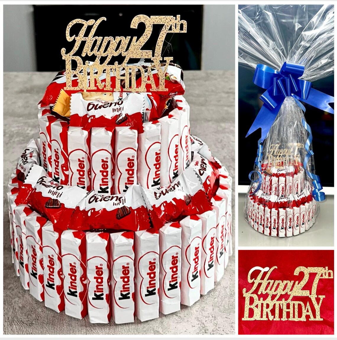 2 Tier 27TH Birthday Chocolate Kinder Hippo Egg Bueno Bouquet Gift ...