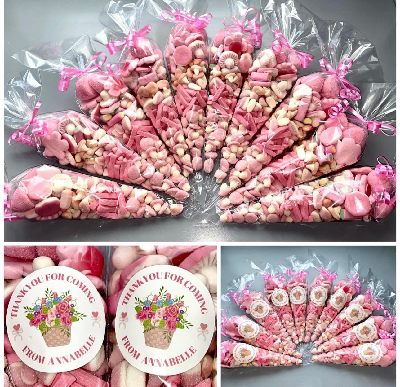 Large Pre-filled Personalised Flower Vintage Pink Party Sweet Cones ...