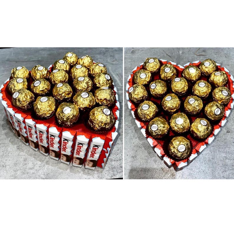 Chocolate Kinder Bueno Ferrero Rocher Heart Bouquet Gift Hamper ...
