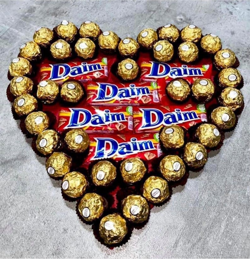 Large Ferrero Rocher Daim Bar Chocolate Heart Platter Bouquet Gift ...