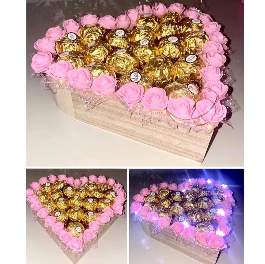 Lindor Lindt Pink - Wooden Wood Heart Flower Rose Chocolate Lights ...