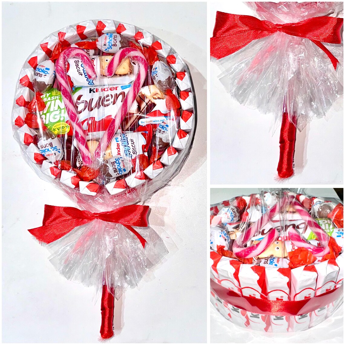 Lolli Pop Lolly Kinder Chocolate Gift Bow Ribbon Bouquet Christmas Gift ...
