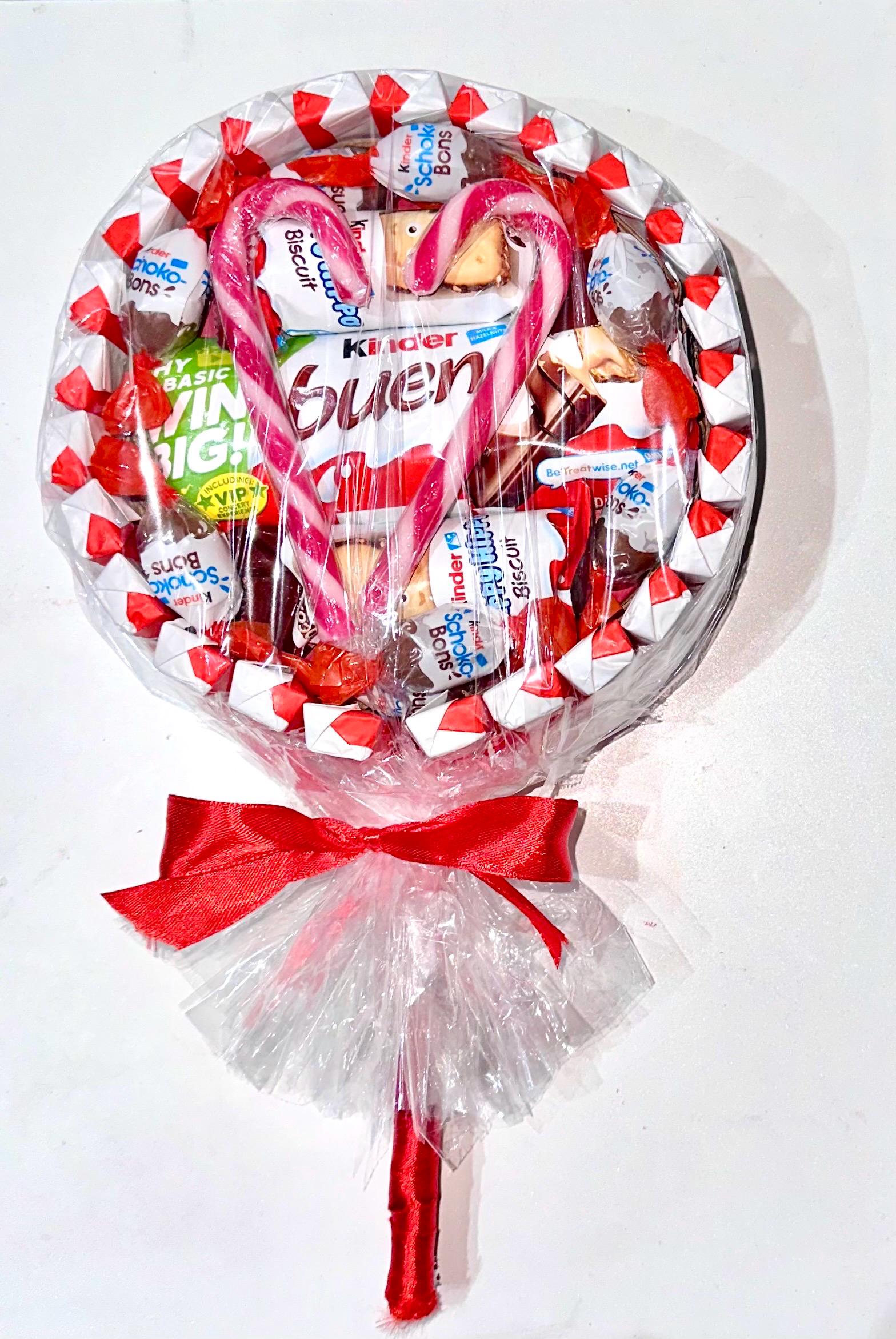 Lolli Pop Lolly Kinder Chocolate Gift Bow Ribbon Bouquet Christmas Gift ...