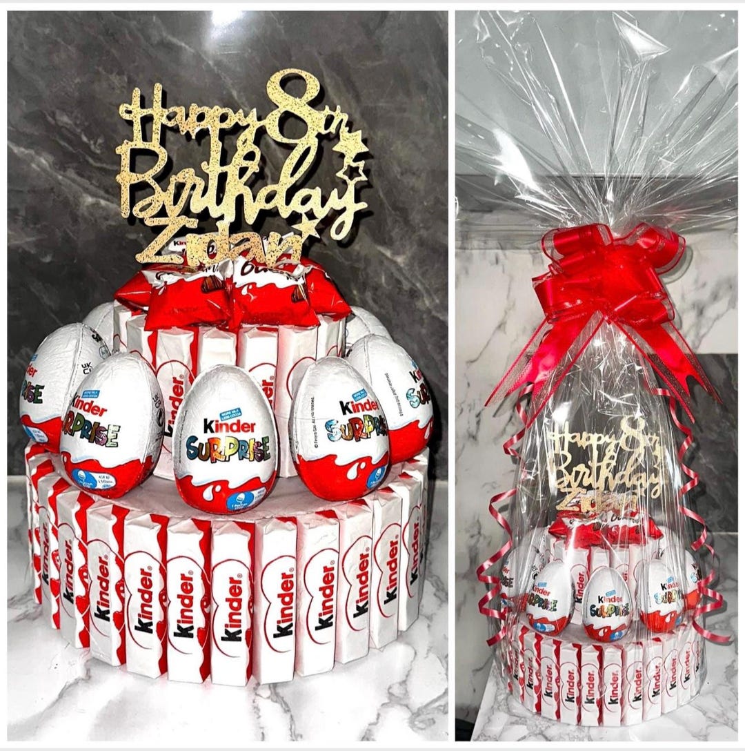 2 Tier- Personalised Chocolate Kinder Hippo Egg Bueno Topper Bouquet ...
