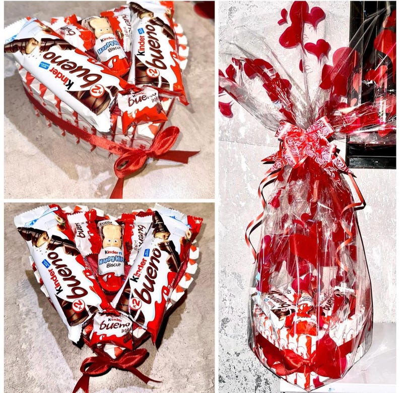 Chocolate Kinder Bueno Hippo Bar Heart Bouquet Gift Hamper Valentines ...