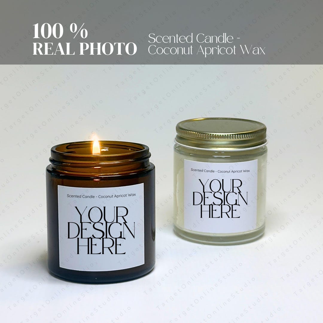 Printify Scented Candle Mockup, Coconut Apricot Wax 4oz & 9oz, POD Mock ...