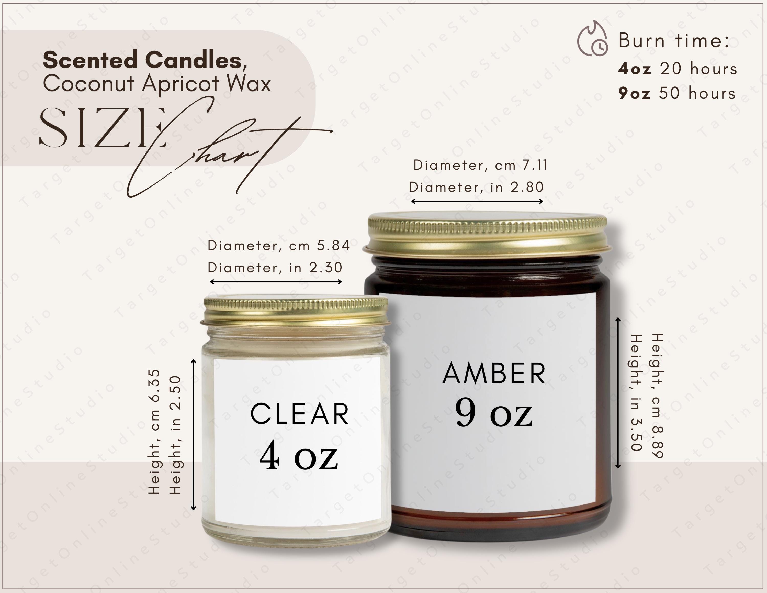 Scented Candle Size Chart: Coconut Apricot Wax, POD Guide (digital ...