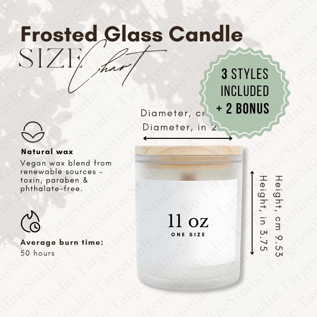 Candle Size Chart Guide: Frosted Glass 11oz, Scents & Features (digital ...